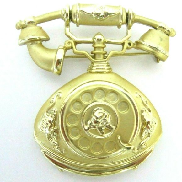 Unbranded | Jewelry | Vintage 98s Antique Telephone Brooch Pin Gold ...